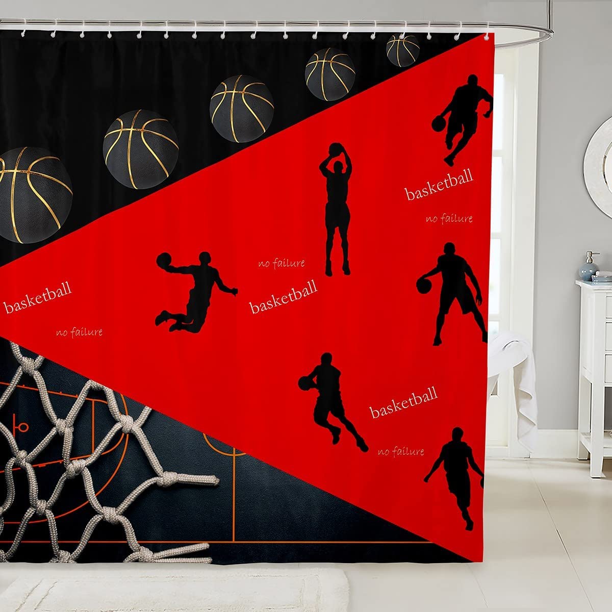 Basketball Court Shower Curtain - Perfect for Modern Sports-Themed ...