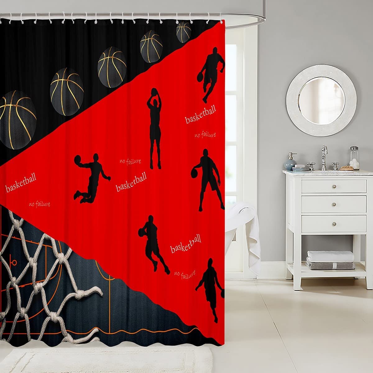 Basketball Court Shower Curtain - Perfect for Modern Sports-Themed ...