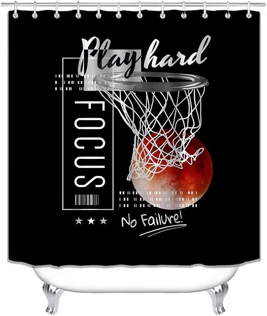 Basketball Quotes Shower Curtain, Inspirational Orange Sports Theme ...