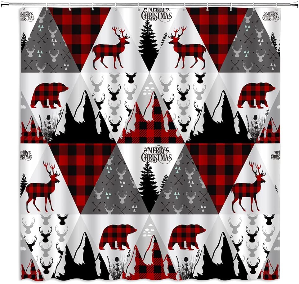 Cabin Camper Buffalo Plaid Shower Curtain, Rustic and Retro Camping ...