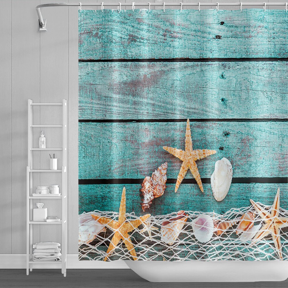 Charming Starfish and Seashells Beach Shower Curtain for Your Bathroom ...