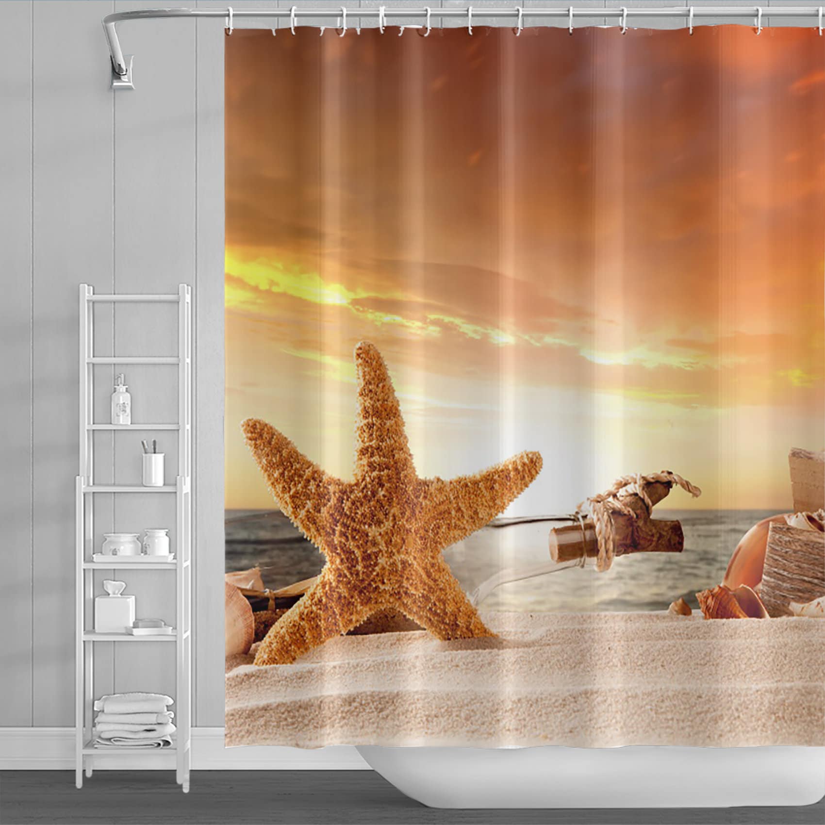 Charming Starfish and Seashells Beach Shower Curtain for Your Bathroom ...
