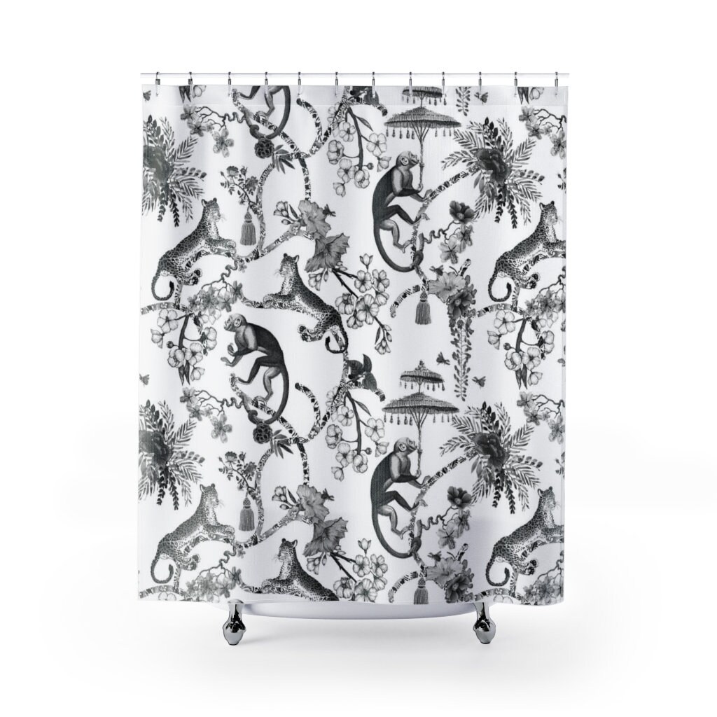 Contemporary Toile de Jouy Monkey Jungle Chinoiserie Shower Curtain ...