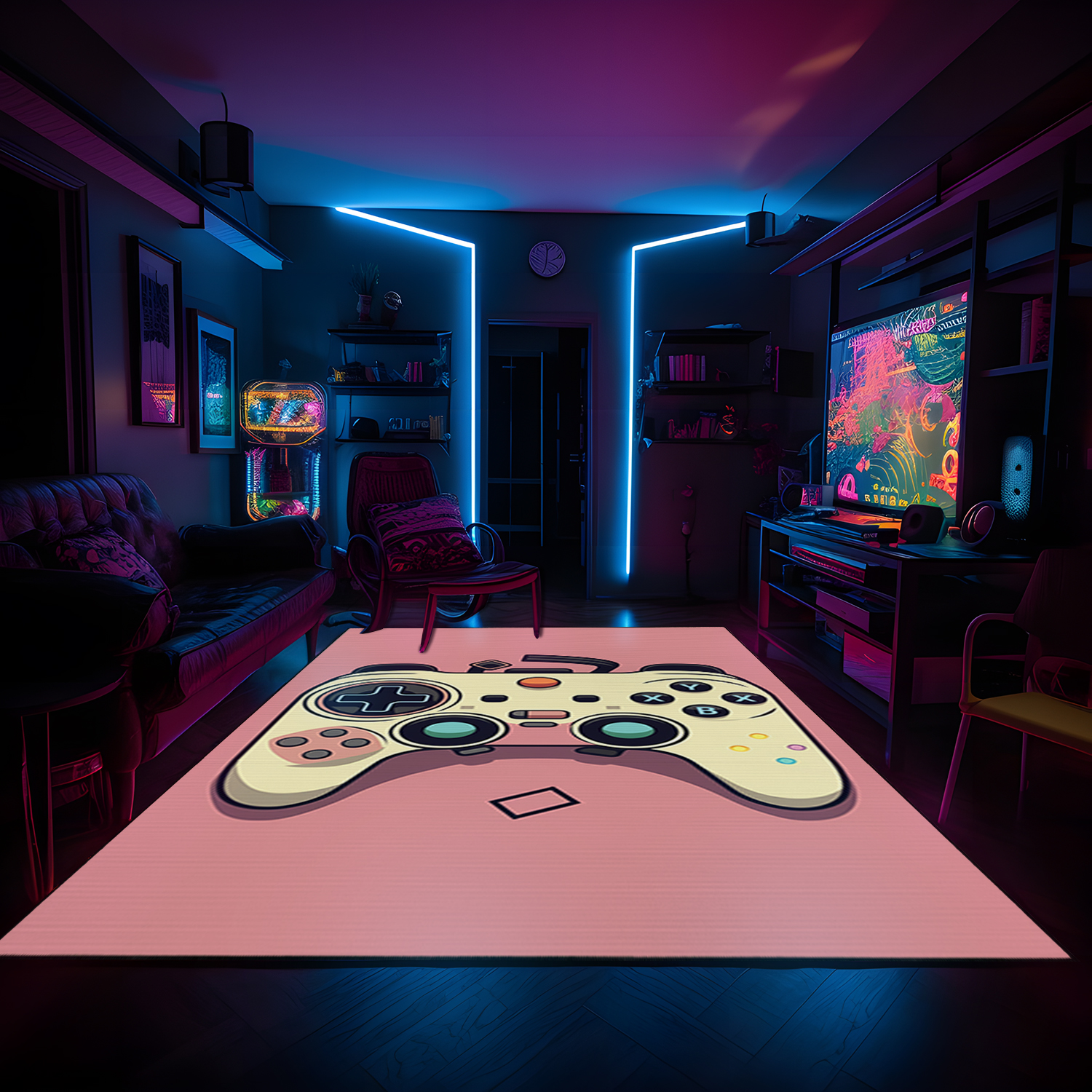 Customizable Game Room Carpet with Shufflezone Gaming Controller Design ...