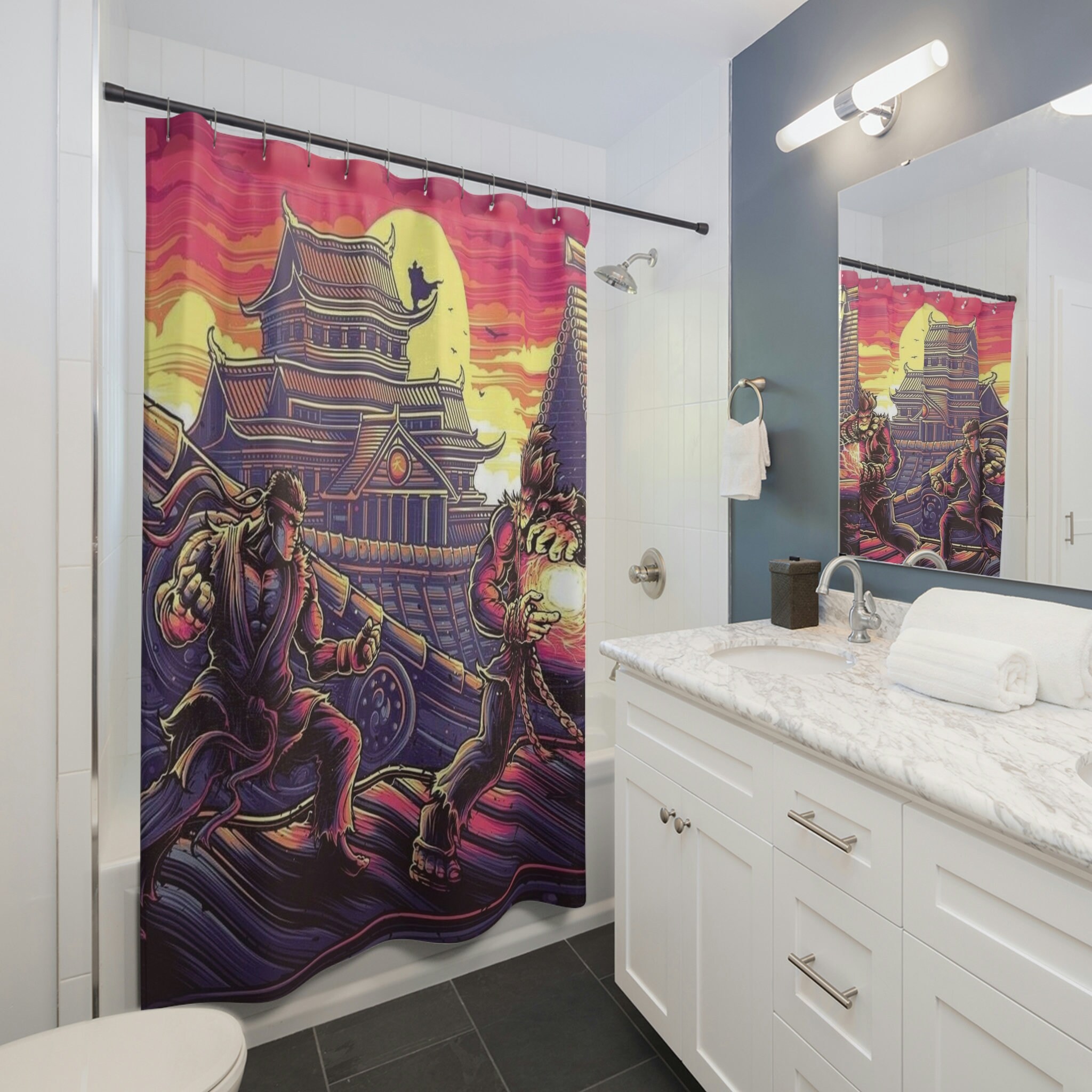 Gaming Theme Shower Curtain featuring Chun-Li from Street Fighter for a ...