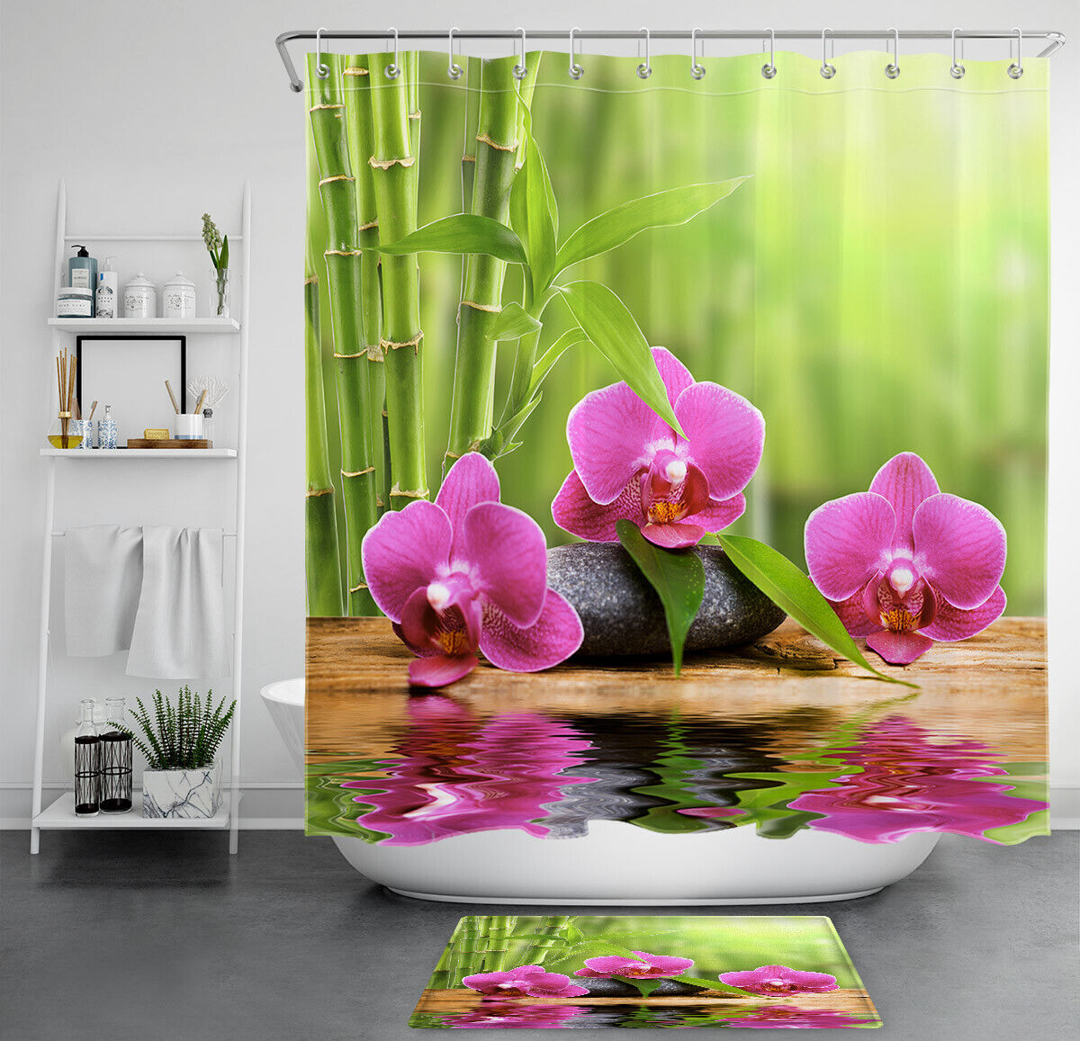 Japanese Zen Stone Water Reflective Waterproof Shower Curtain for ...