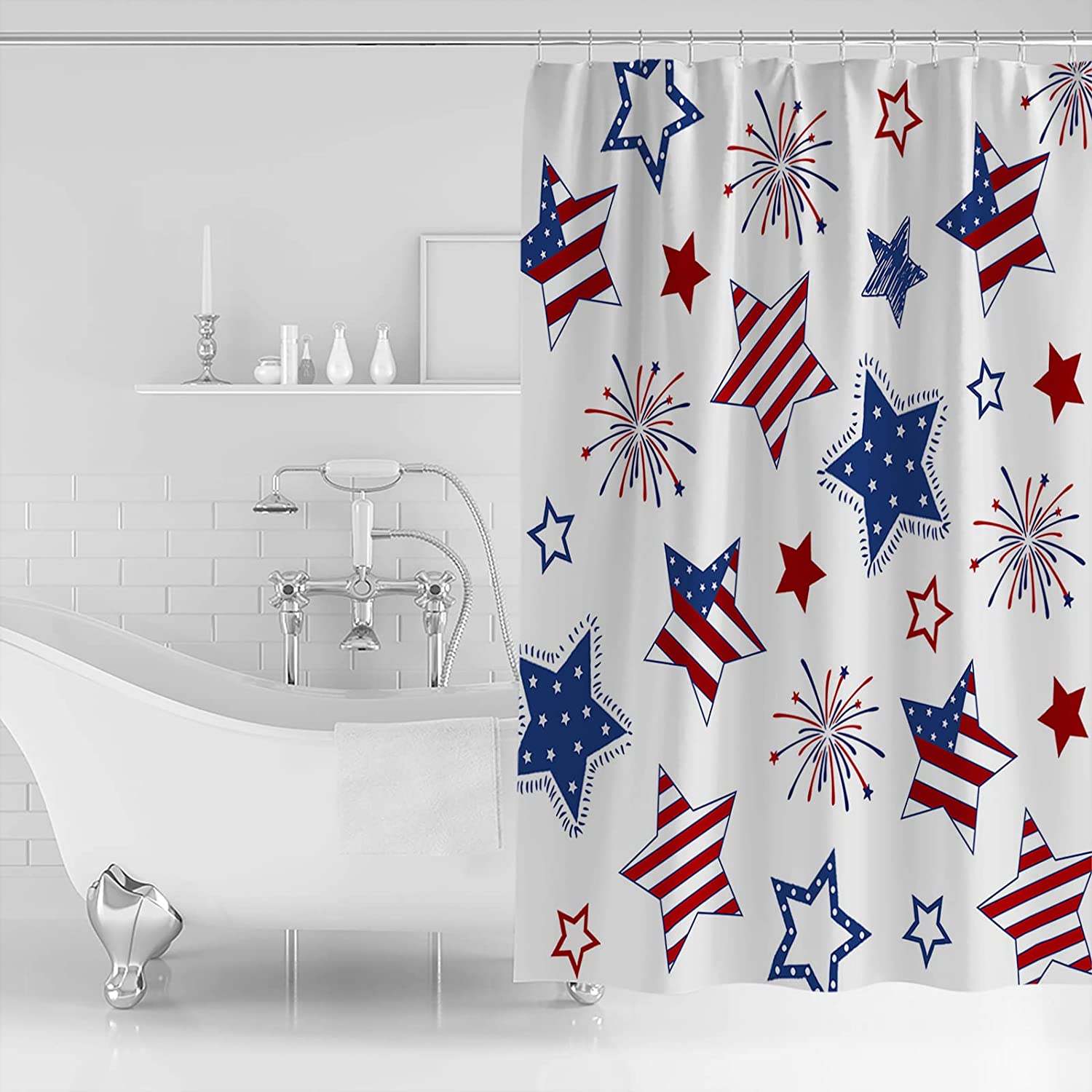 Patriotic Memorial 4th of July Shower Curtain with Freedom Stars and ...