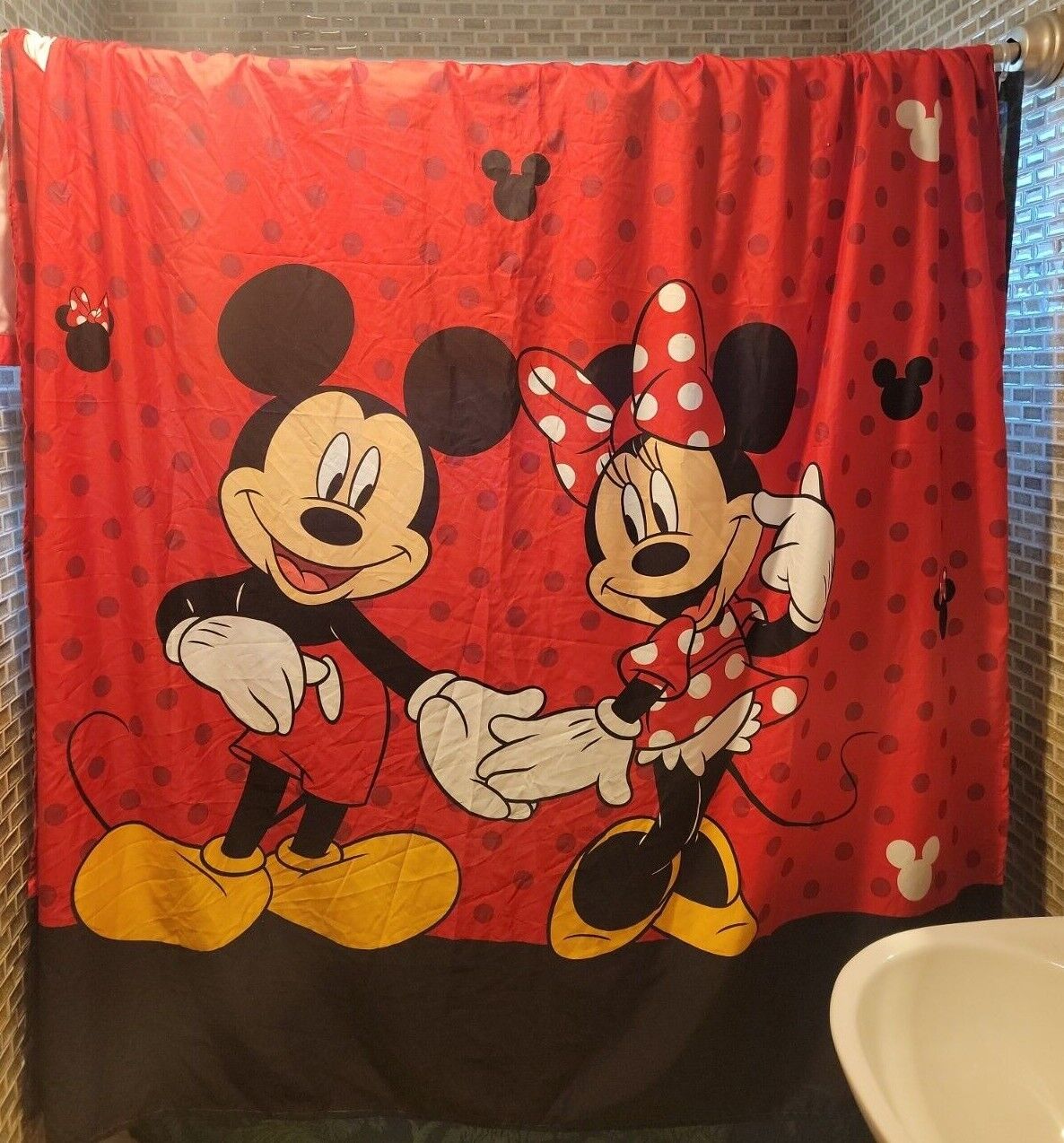 Red Disney Mickey Mouse & Minnie Mouse x Fabric Shower Curtain for Your ...