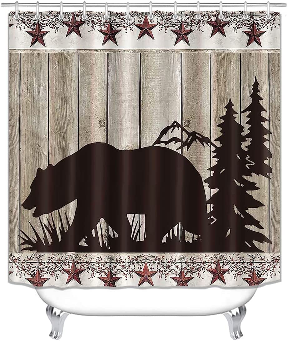 Rustic Bear Shower Curtain, Country Western Bathroom Decor with Berries ...