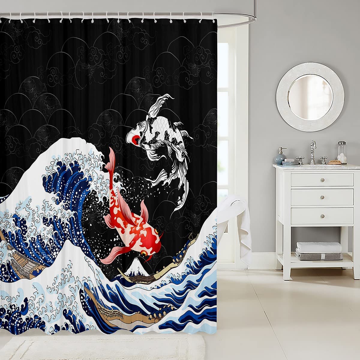 Ukiyoe Samurai Geisha Girl Tiger Mount Fuji Art Fabric Shower Curtain ...