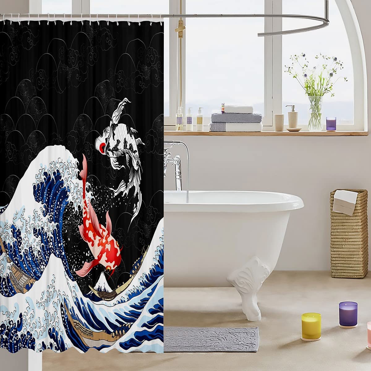 Ukiyoe Samurai Geisha Girl Tiger Mount Fuji Art Fabric Shower Curtain ...
