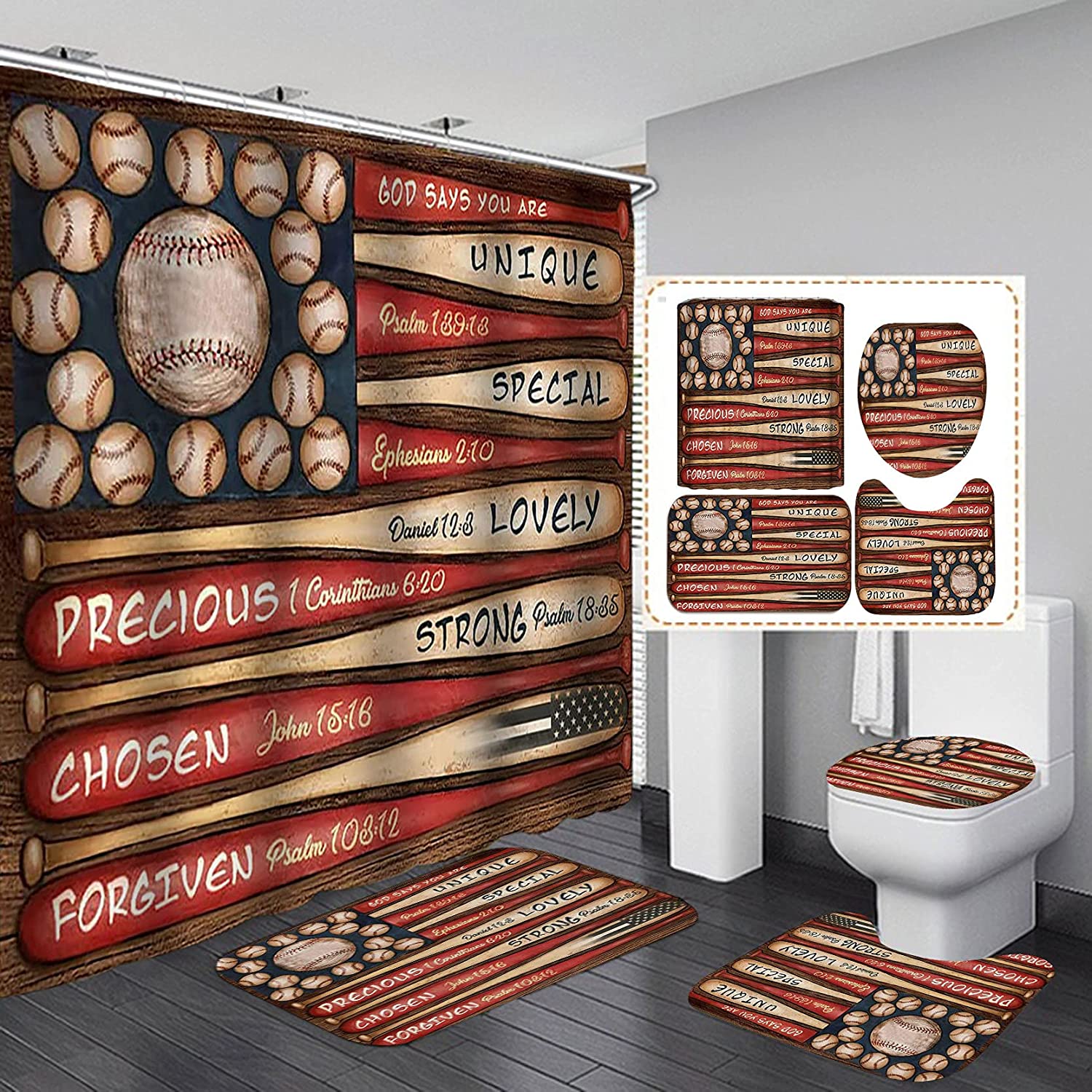 Vintage Baseball Shower Curtain, American Sports Theme Bathroom Decor ...