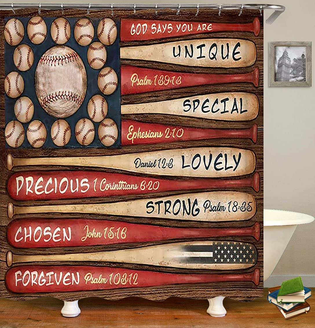 Vintage Baseball Shower Curtain, American Sports Theme Bathroom Decor ...