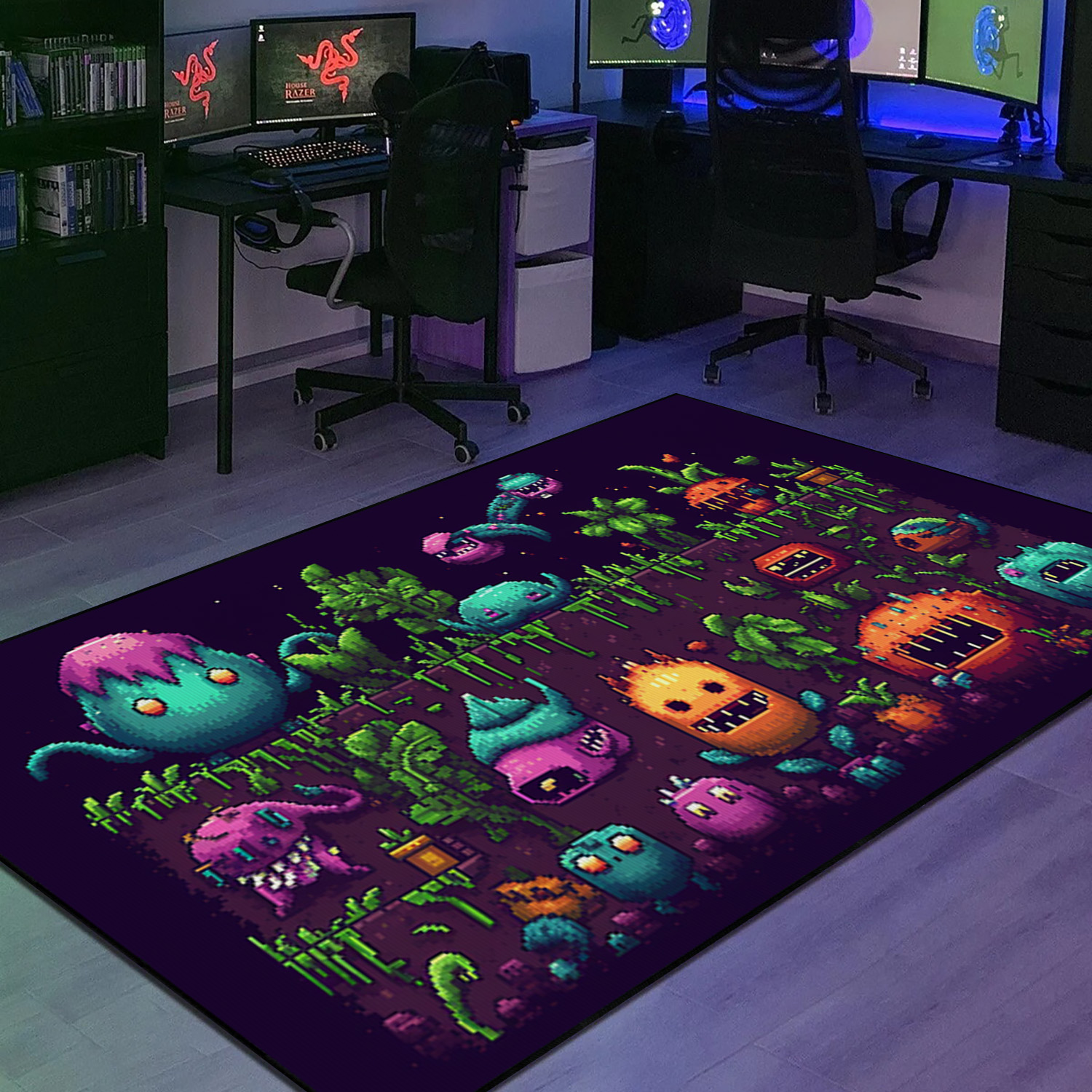 Arcade Pattern Rug, Retro Game Pixel Art - Customizable Rug for Home ...