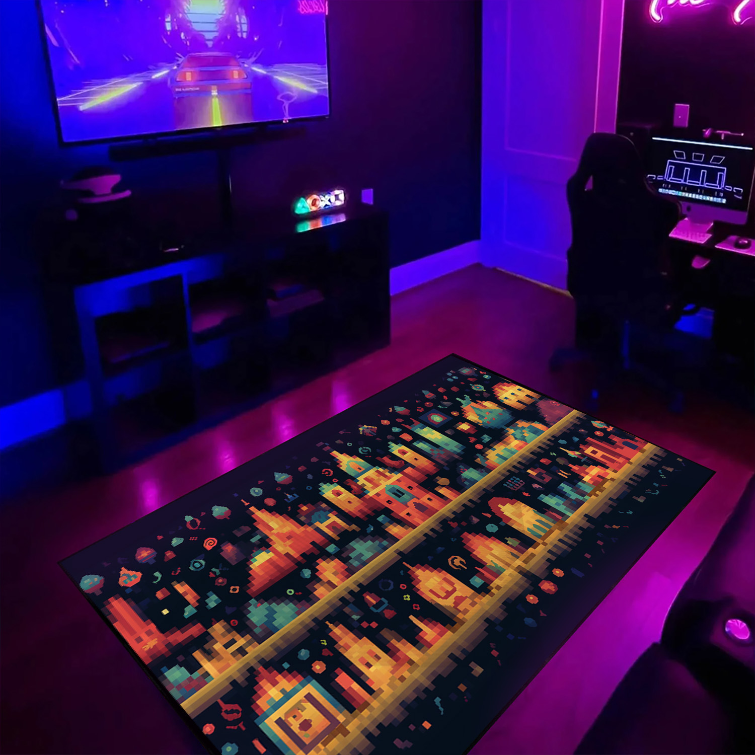Arcade Pattern Rug, Retro Game Pixel Art, Gamer Rug for Bedroom ...