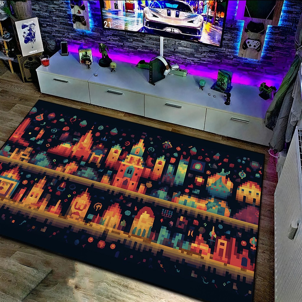 Arcade Pattern Rug, Retro Game Pixel Art, Gamer Rug for Bedroom ...