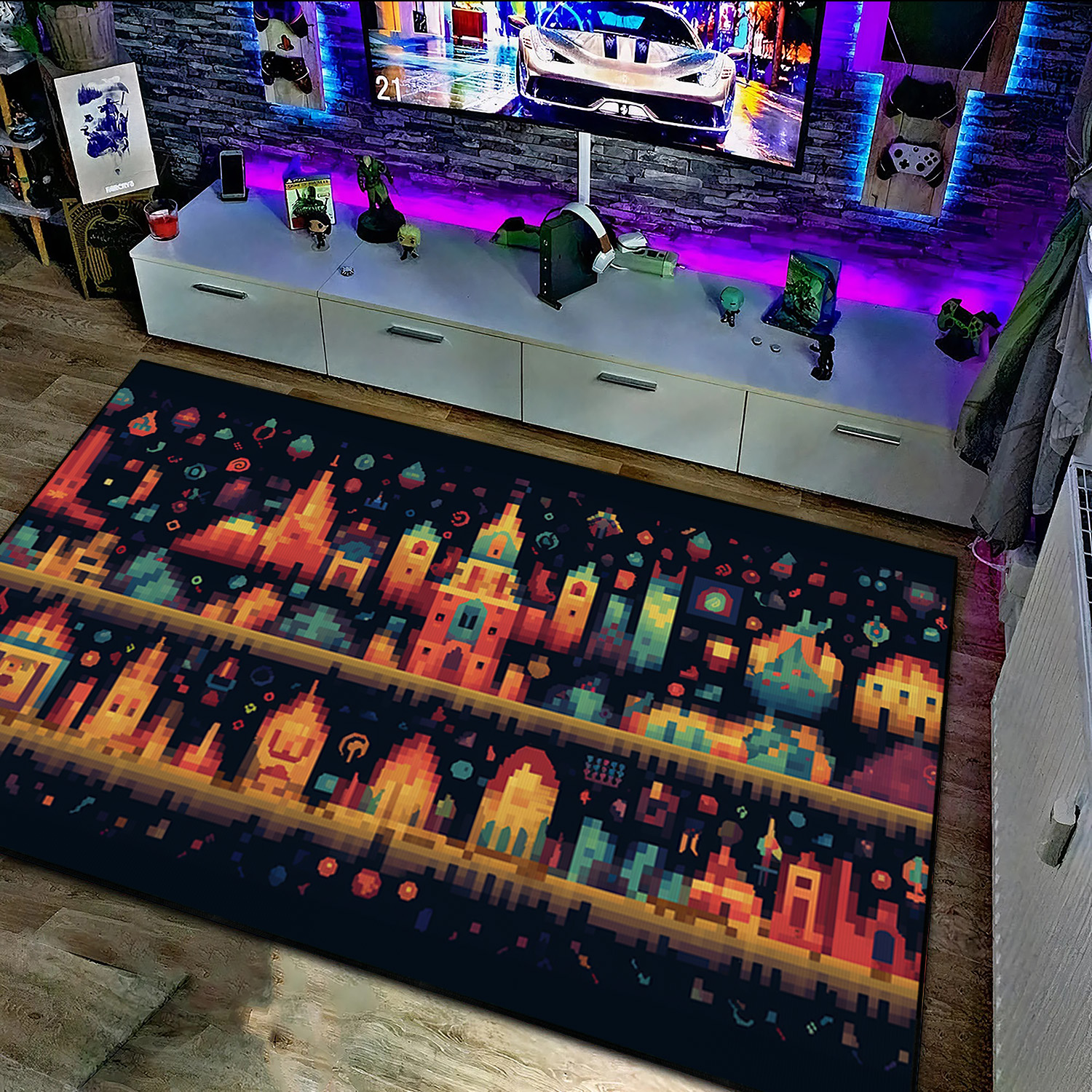 Arcade Pattern Rug, Retro Game Pixel Art, Gamer Rug for Bedroom ...