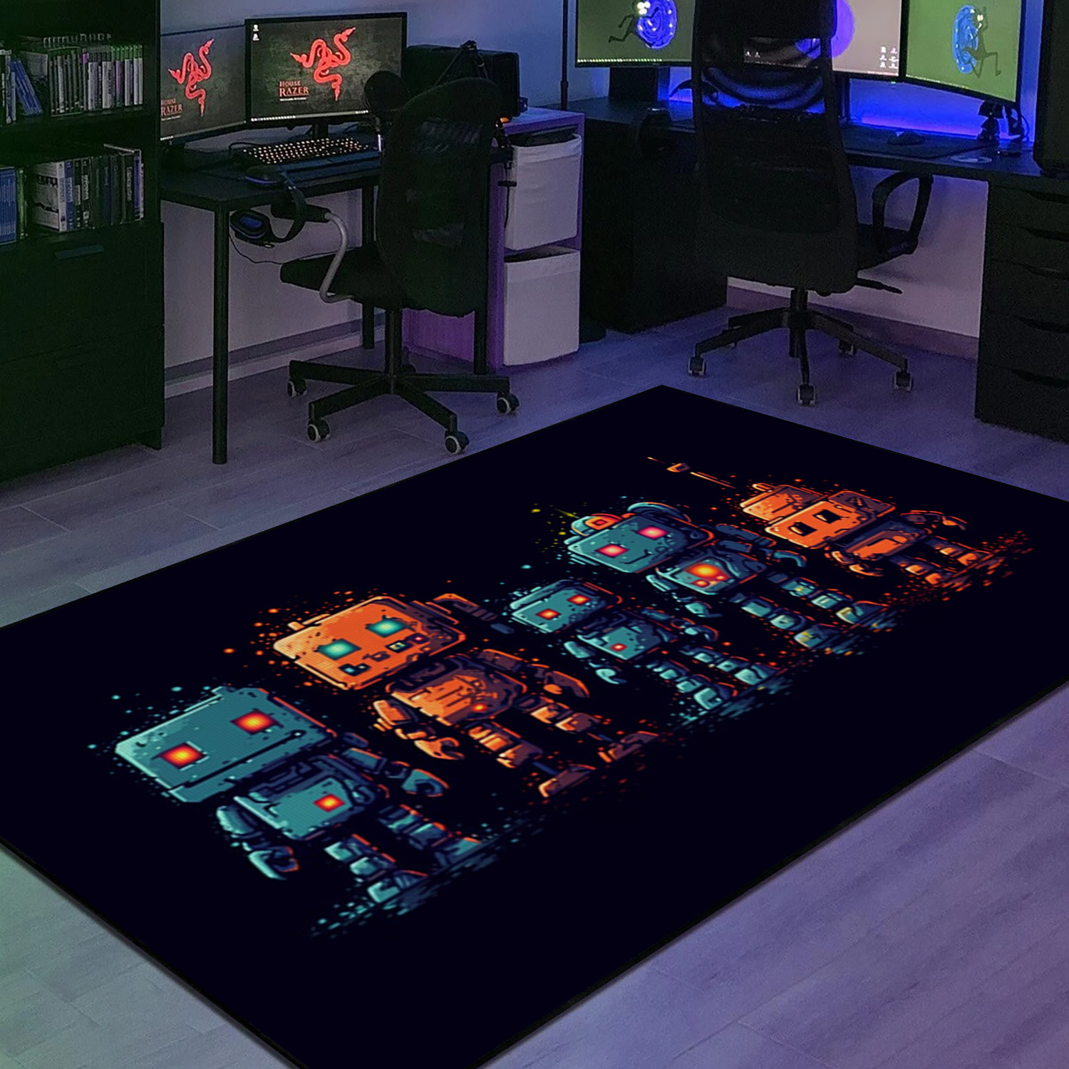 Classic Retro Pixel Robots Space Invaders Area Rug - Perfect for Game ...