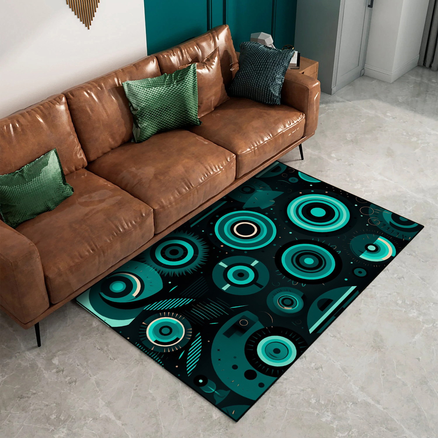 Futuristic 70s Style Personalized Area Rug with Circle Pattern in Black ...