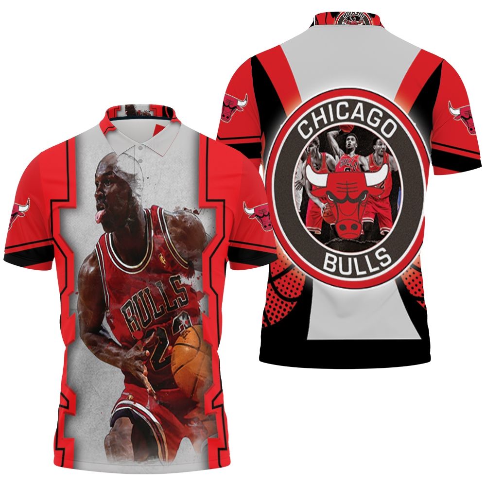 Michael Jordan 23 Chicago Bulls Logo Fire Ball Polo Shirt - Craigshirt