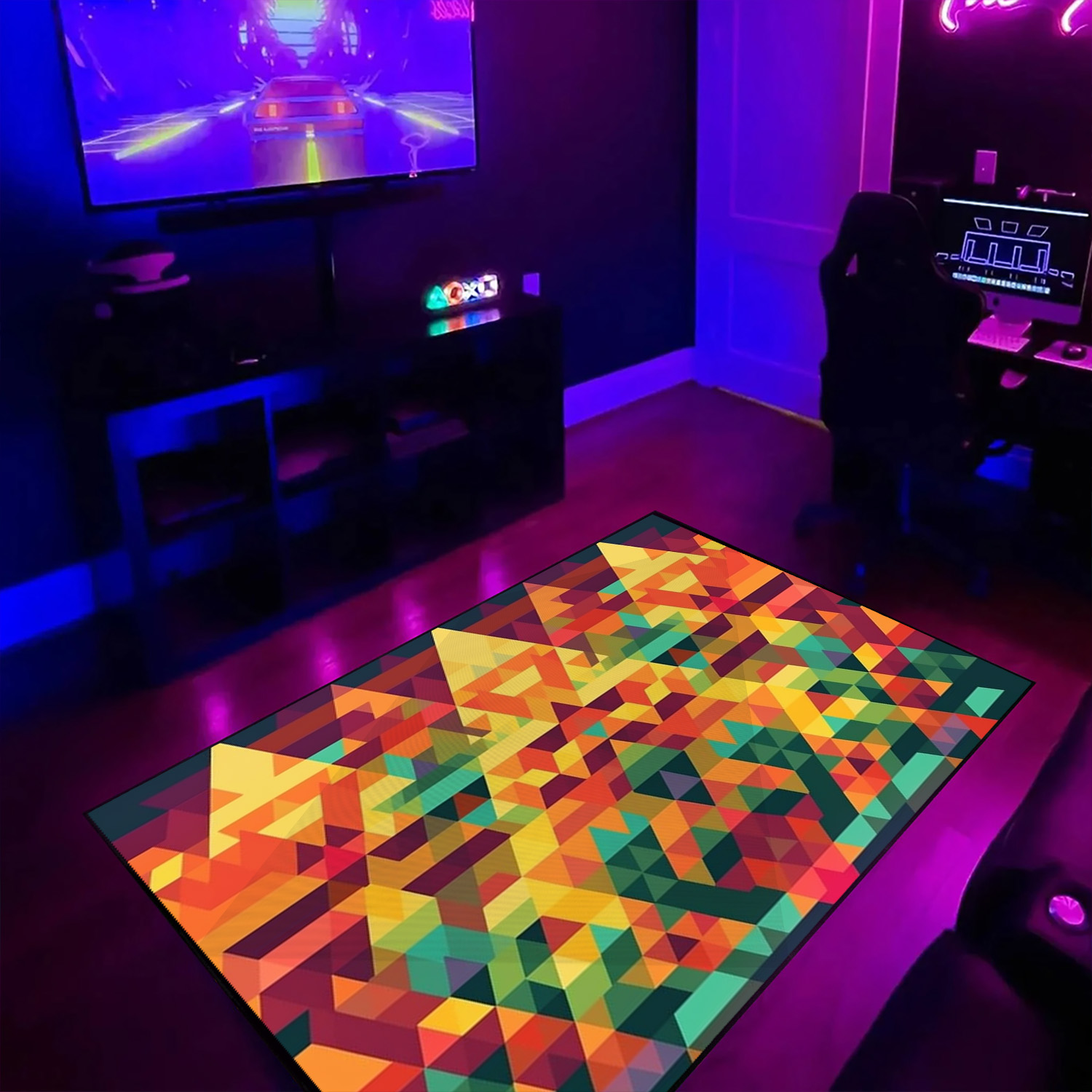 Personalized Arcade Pattern with Triangular Pixel Art Area Rug - Craigshirt