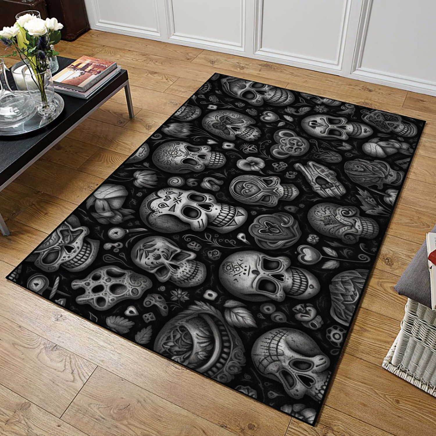 Personalized Chicano-inspired Heart and Skull Chalkboard Area Rug ...