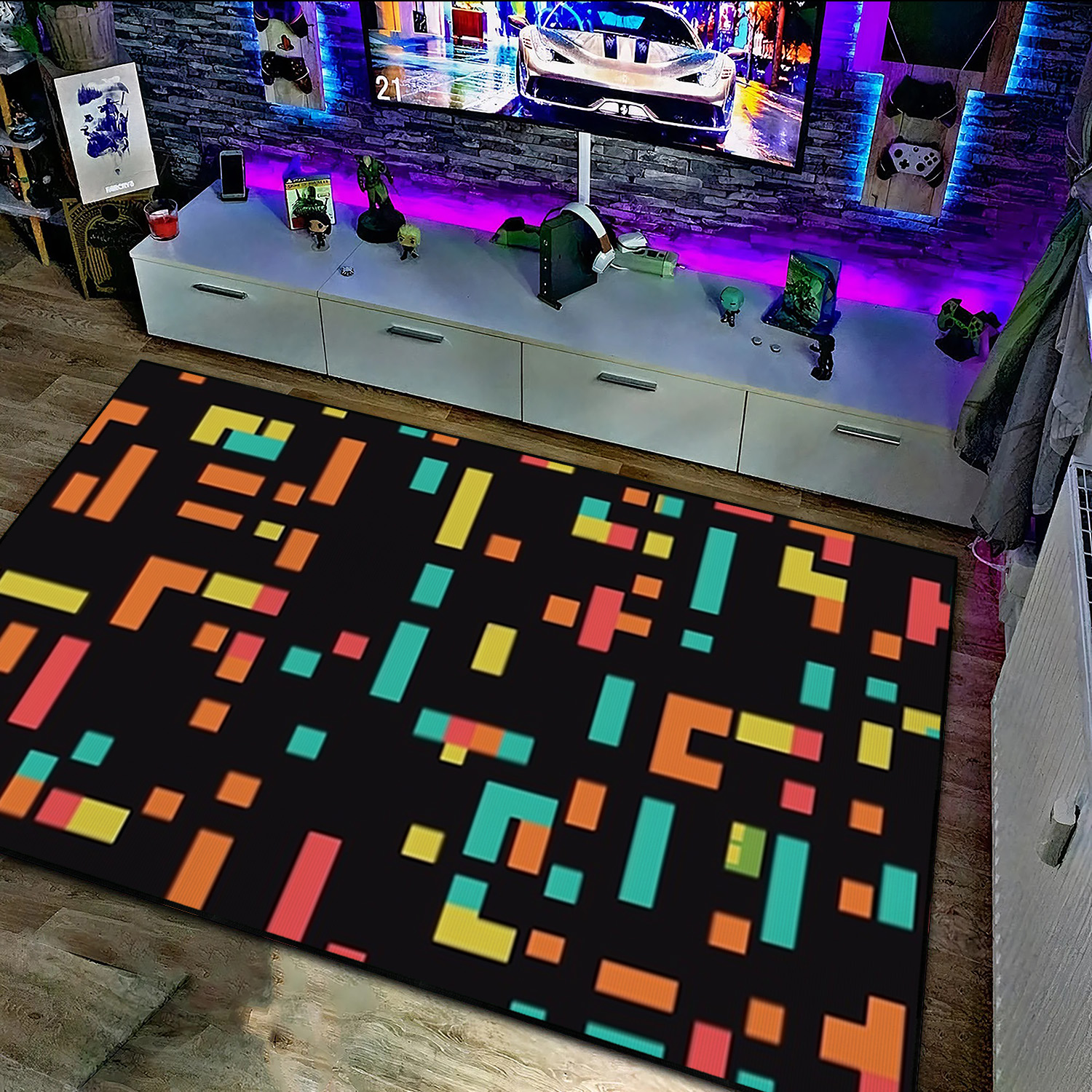 Personalized Pixel Block Arcade Carpet - Playfully Dark, Piles Stacks ...