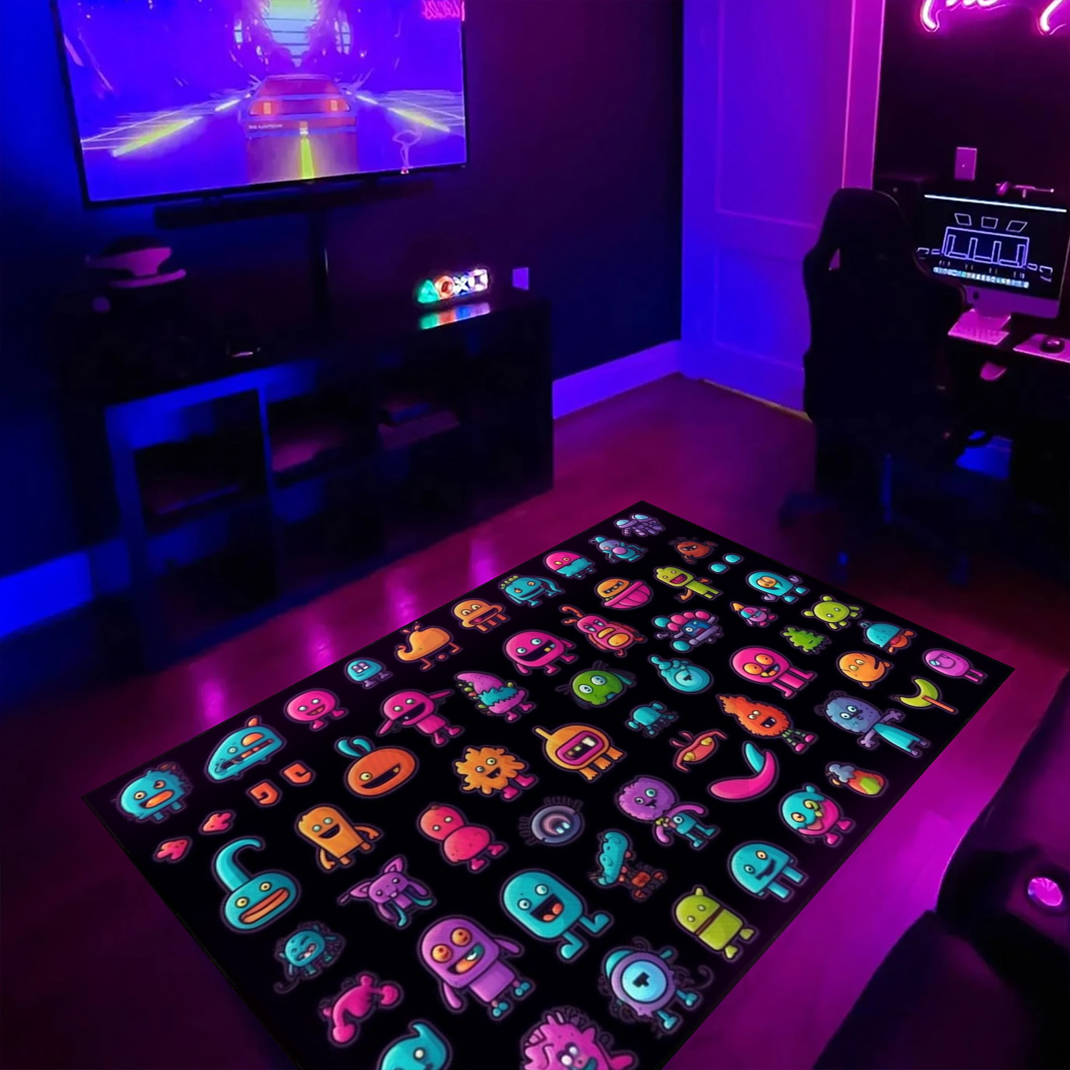 Pixel Artwork Black Background Arcade Rug with Tactile Textures ...