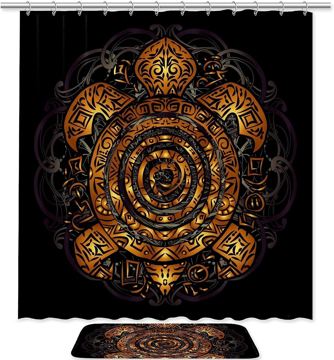 Polynesian Golden Tribal Sea Turtle Fabric Shower Curtain Liner ...