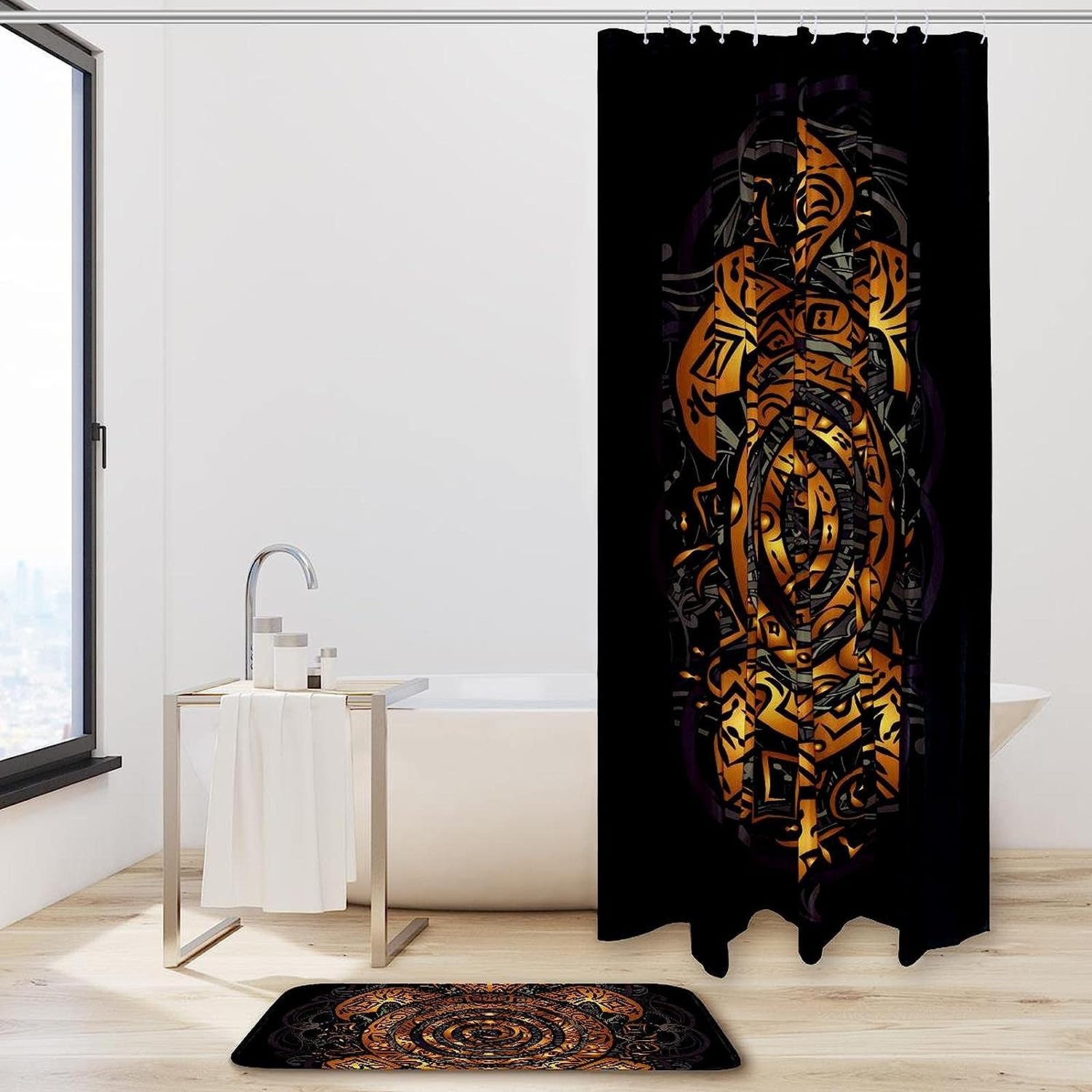 Polynesian Golden Tribal Sea Turtle Fabric Shower Curtain Liner ...