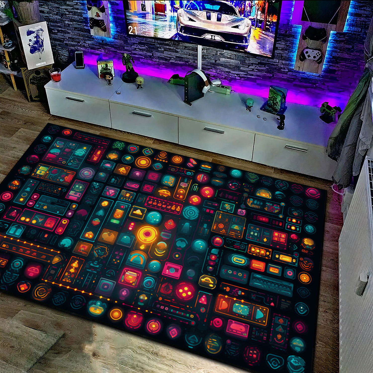 Power-Up Excitement Customizable Gamer Rug for Bedroom, 80's Arcade ...