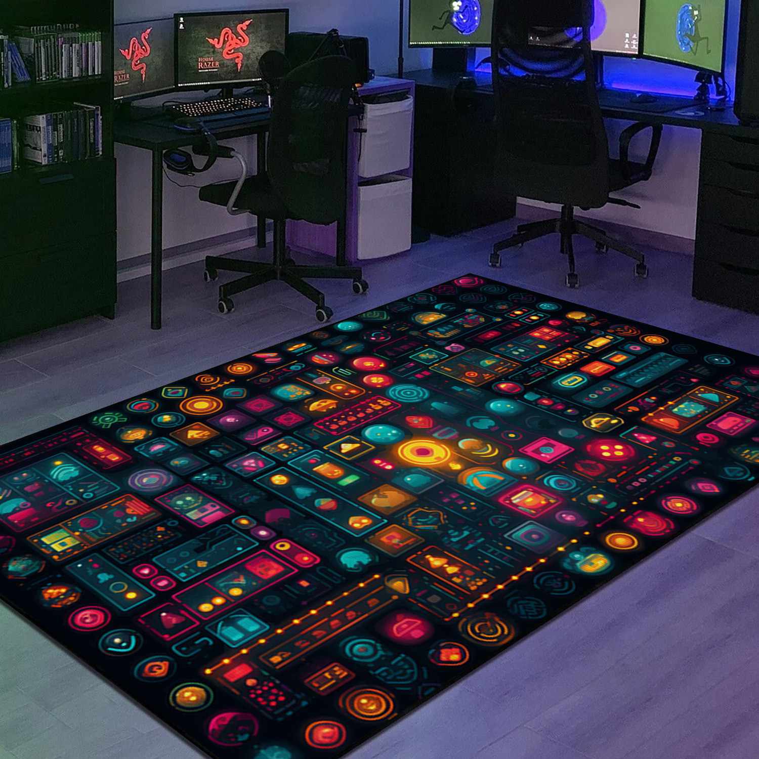 Power-Up Excitement Customizable Gamer Rug for Bedroom, 80's Arcade ...
