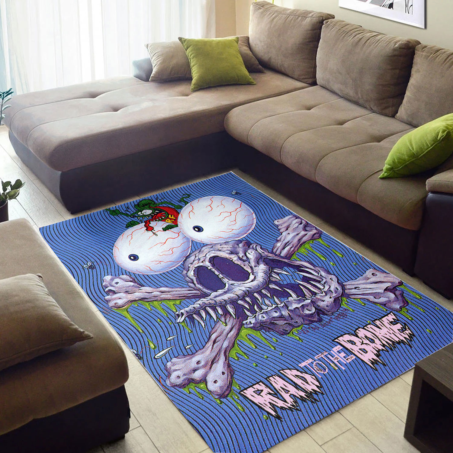 Rat Fink Rad To The Bone Area Rug for Garage Decor - Craigshirt