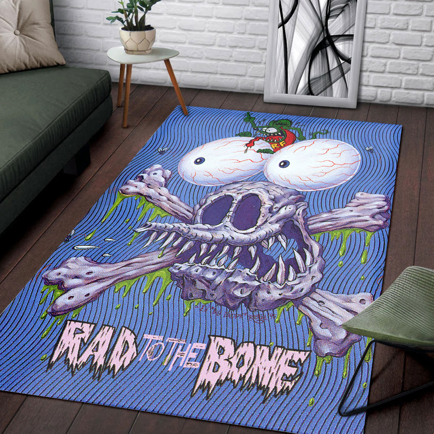 Rat Fink Rad To The Bone Area Rug for Garage Decor - Craigshirt