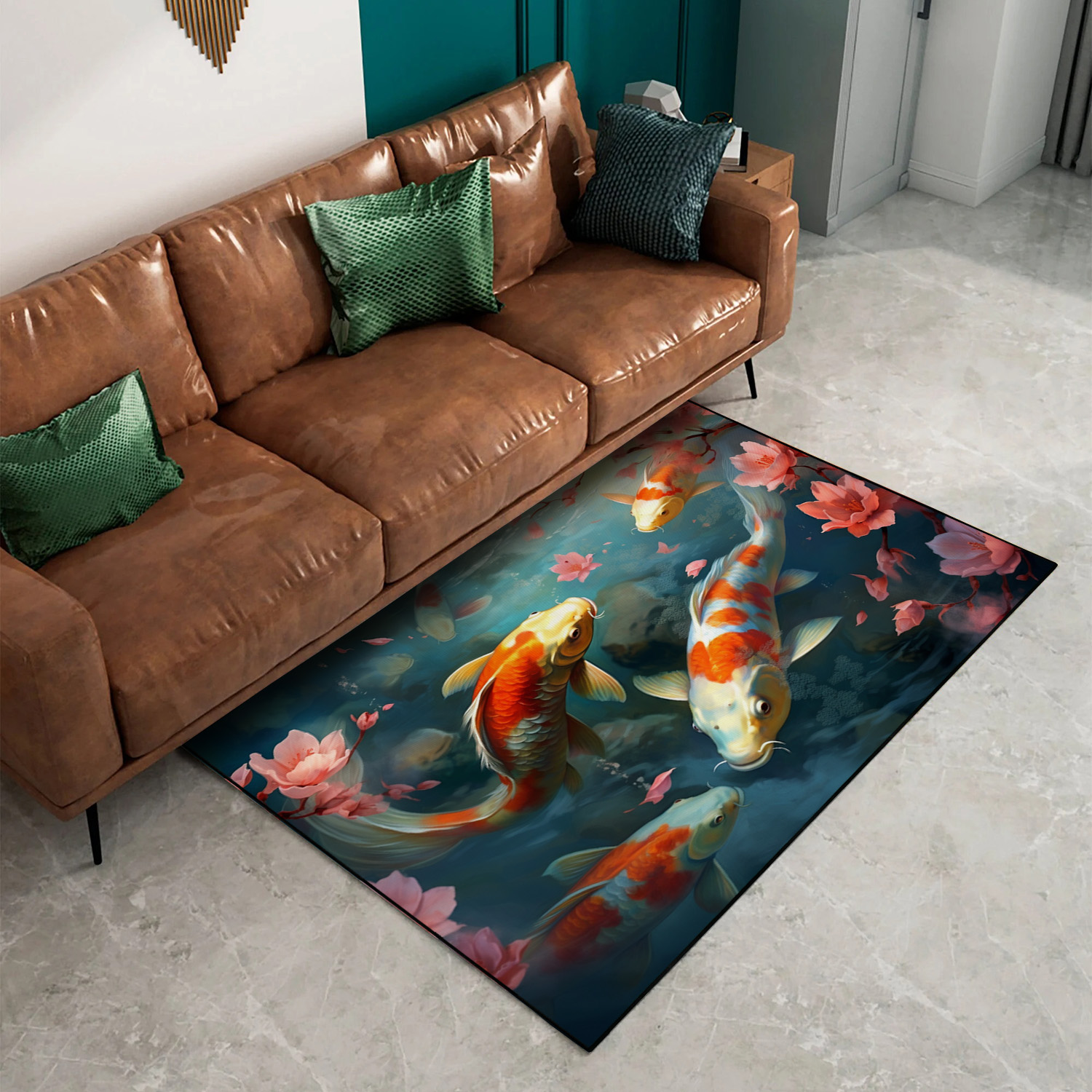 Realistic Cherry Blossom Koi Fish Painting Desktop Wallpaper Area Rug ...