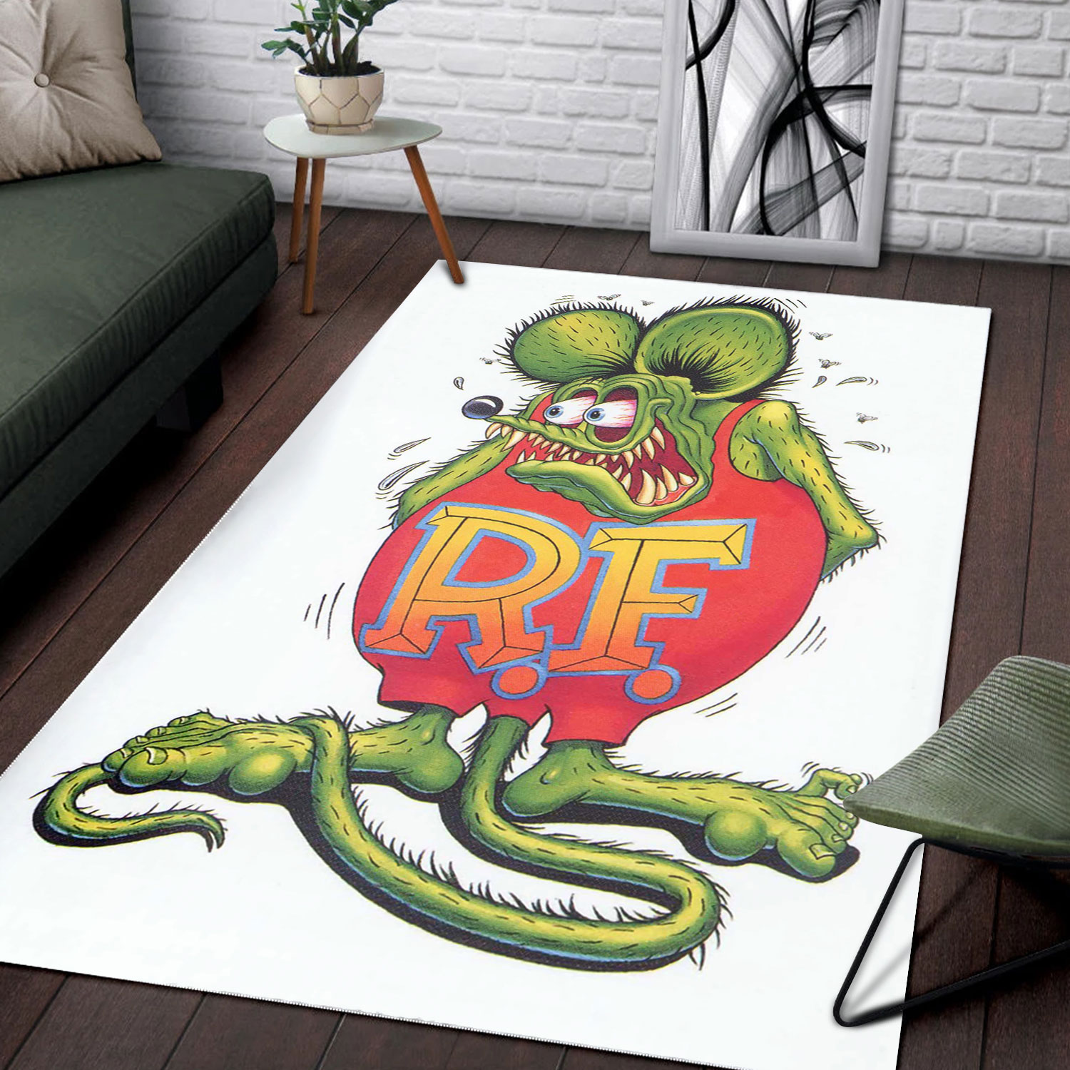 Rock the Road with Rat Fink Logo Hot Rod Area Rug - Craigshirt