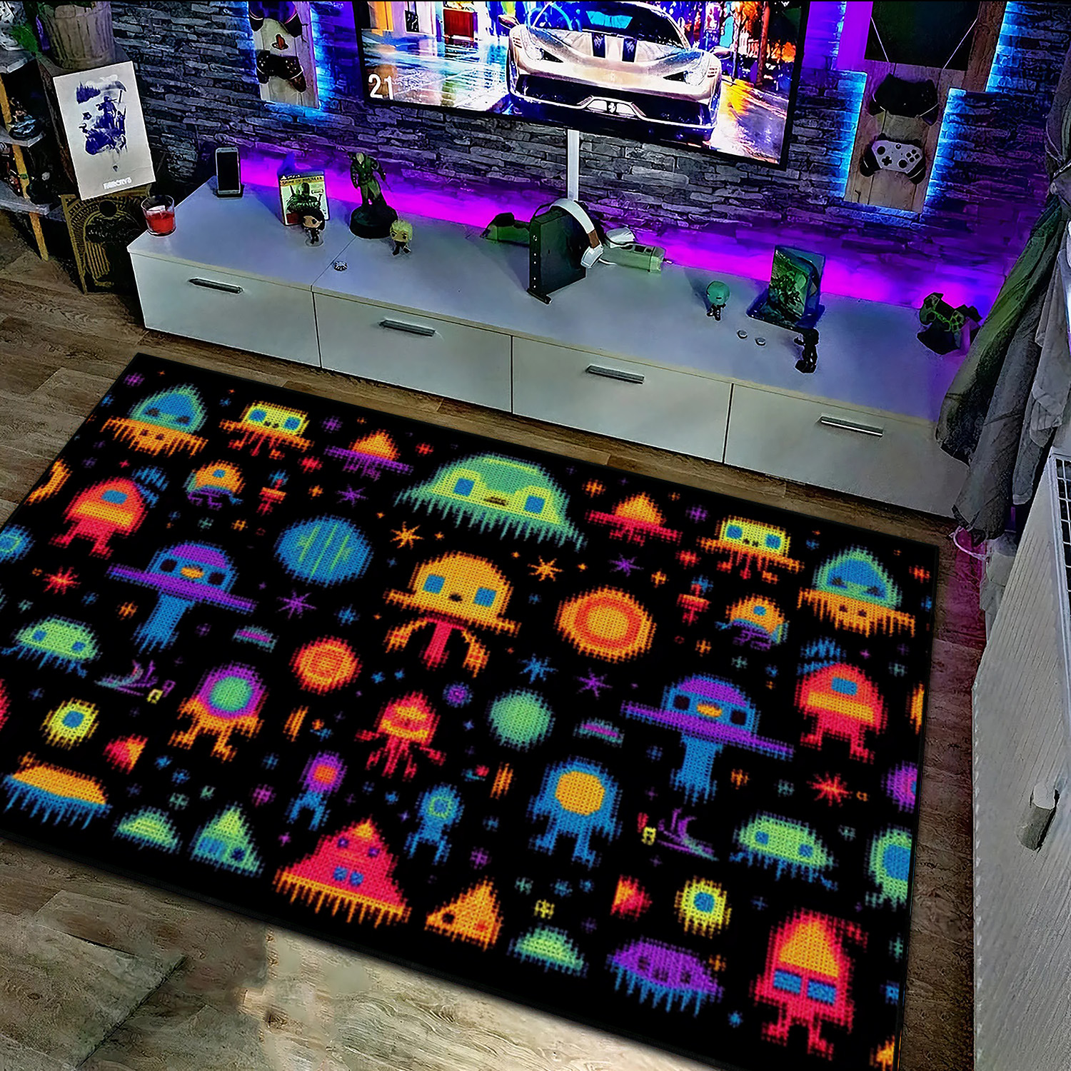 Space Invaders Crochet Square on a Black Background Arcade Pattern with ...