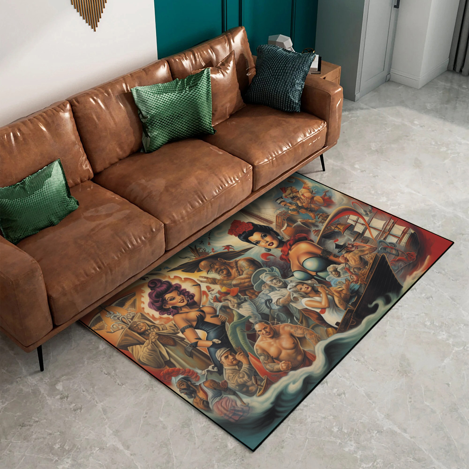 Traditional Pose Poster of Different Tattoo Designs and Ships Area Rug ...