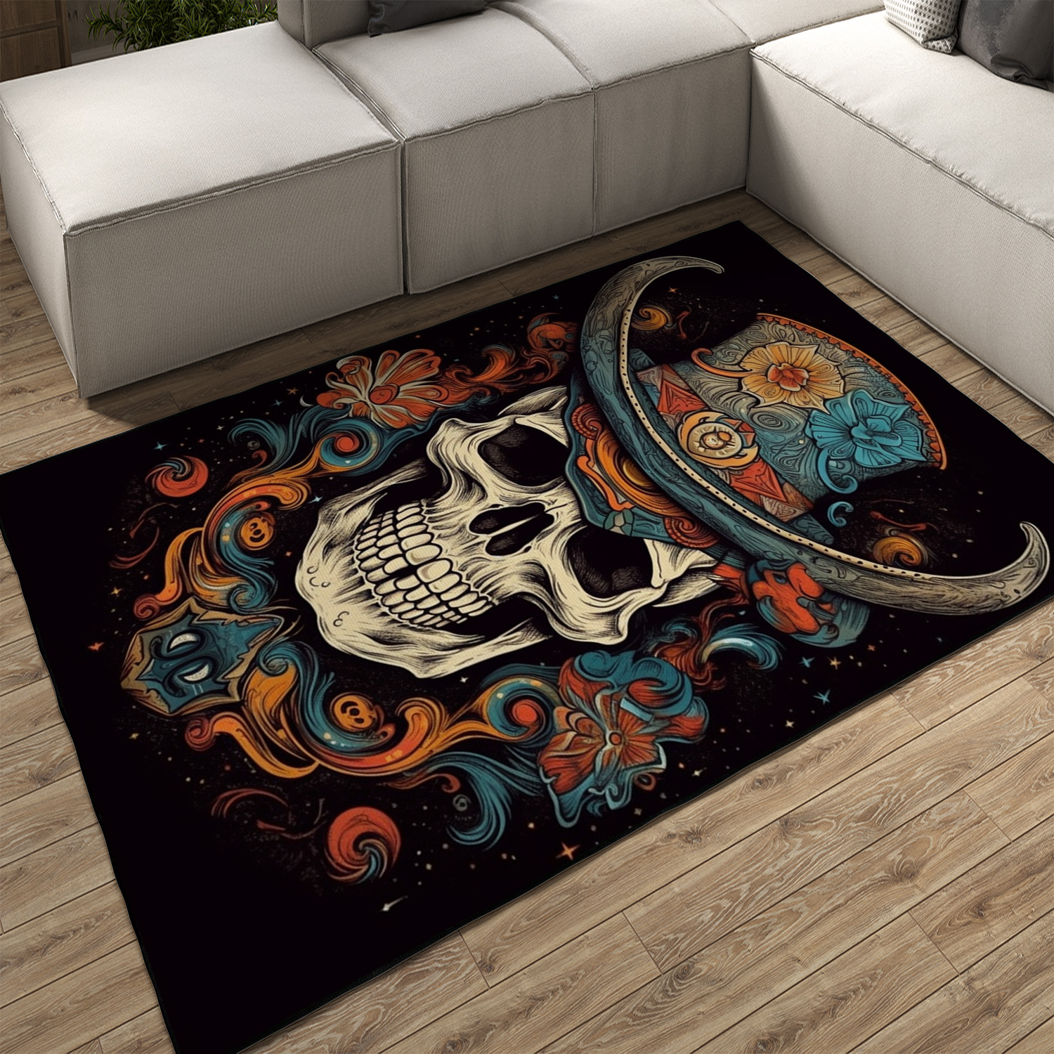 Traditional Tattoo Flash Print Cowboy Skull Customizable Area Rug ...